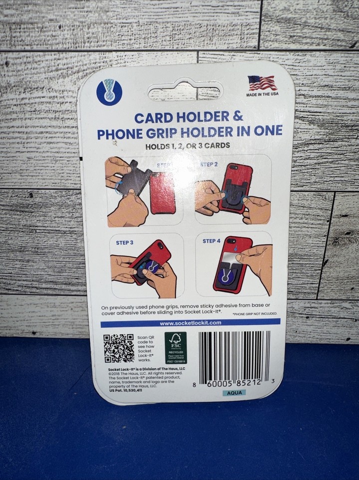 Socket Lock-It Card Holder & Phone Grip Holder In One Light Blue Holds ...