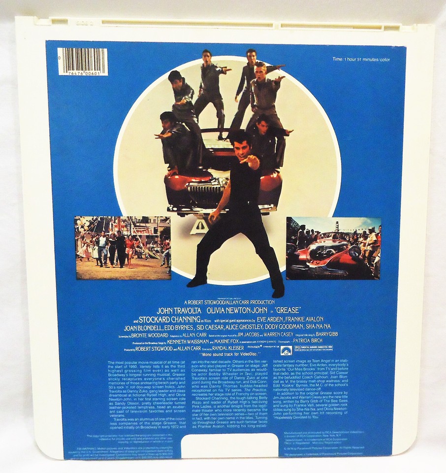 Grease RCA SelectaVision CED VideoDisc John Travolta Olivia Newton-John ...