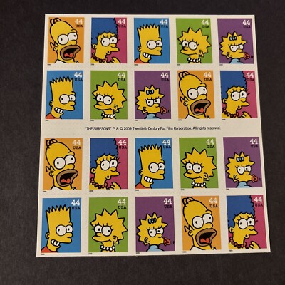US SCOTT 4399 - 4403b PANE OF 20 SIMPSONS STAMPS 44 CENTS FACE MNH | eBay