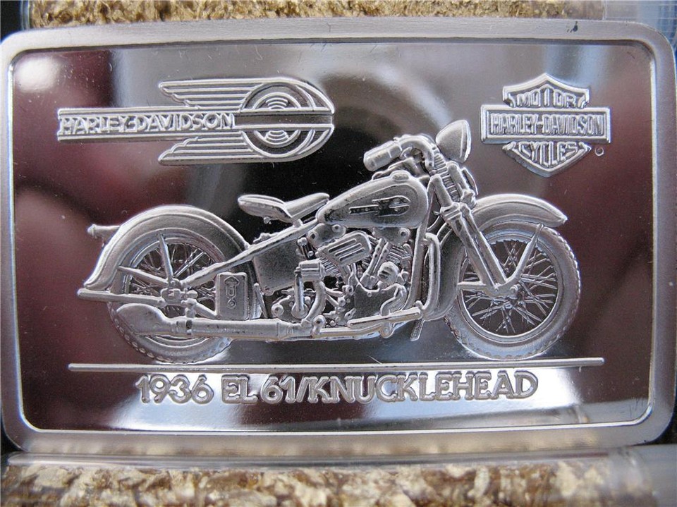 1.4 -OZ.999 PURE SILVER 1936 EL 61/ KNUCKLEHEAD HARLEY 75TH ANNIV ...