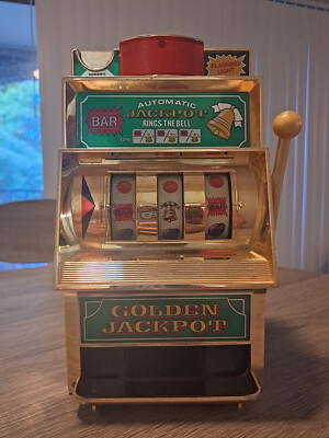 Golden Jackpot Mini Mechanical Slot Machine Toy Coin Bank untested By ...