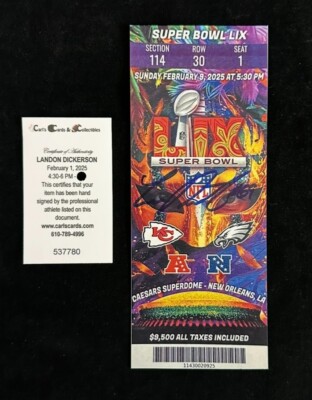 Landon Dickerson Signed Autographed Replica SB 59 Ticket Philadelphia ...