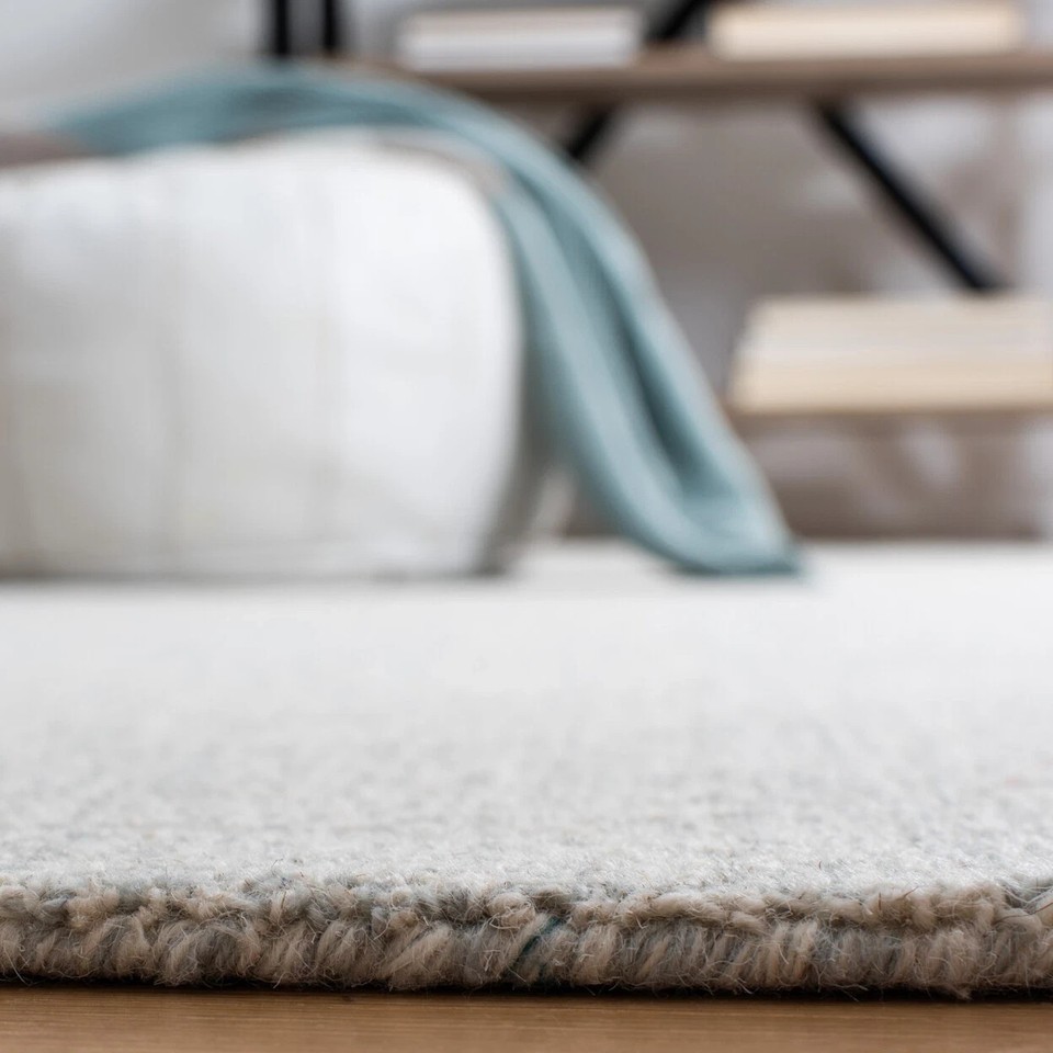 100% NZ Wool Hand-Tufted Rug Abstract Handmade Light Grey /Ivory Rug | eBay