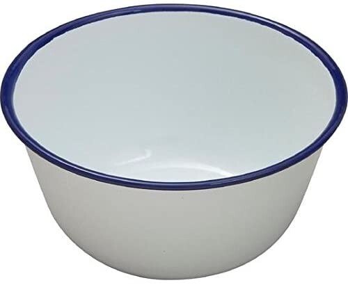 12CM FALCON ENAMEL PUDDING BASIN BOWL WHITE WITH BLUE RIM XMAS SERVING ...
