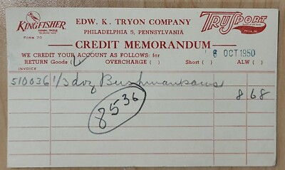 1950 Advertising Post Card Philadelphia Pennsylvania Edward K Tryon ...