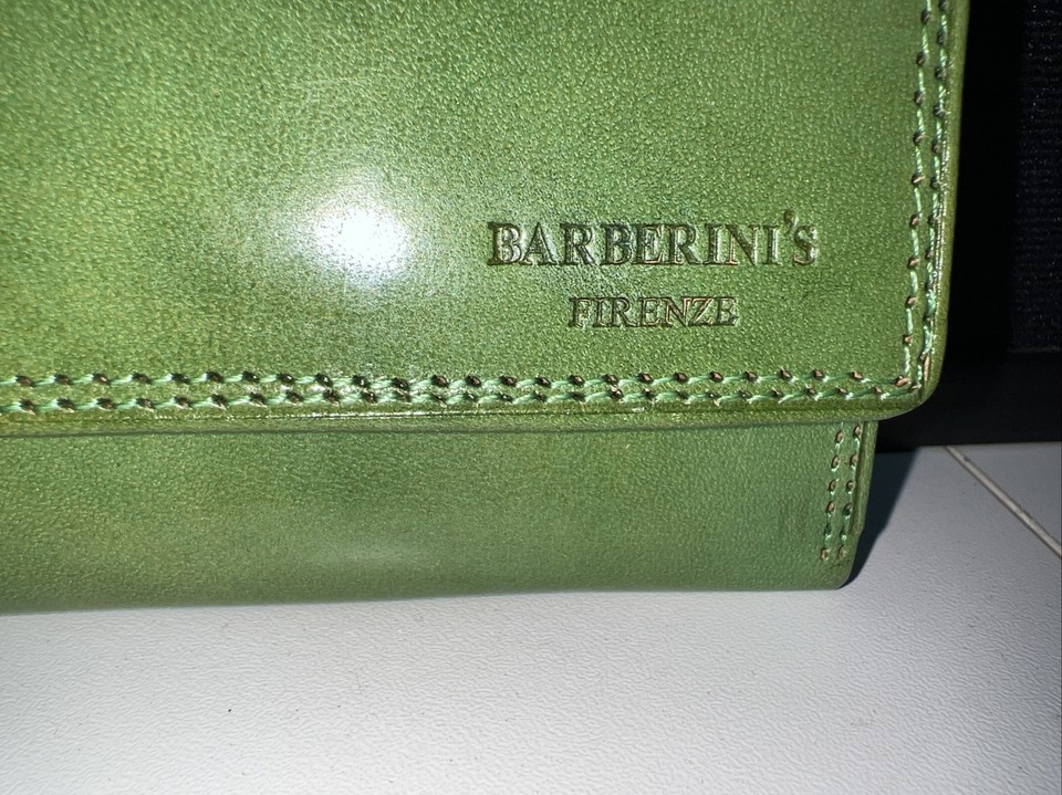 Barberini’s Firenze Vera Pelle Green Leather Folding Wallet ID Luxury ...