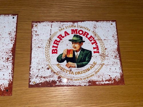 2 BIRRA MORETTI Metal Sign Mancave Shed Garage Bar Pub Beer Lager Retro ...
