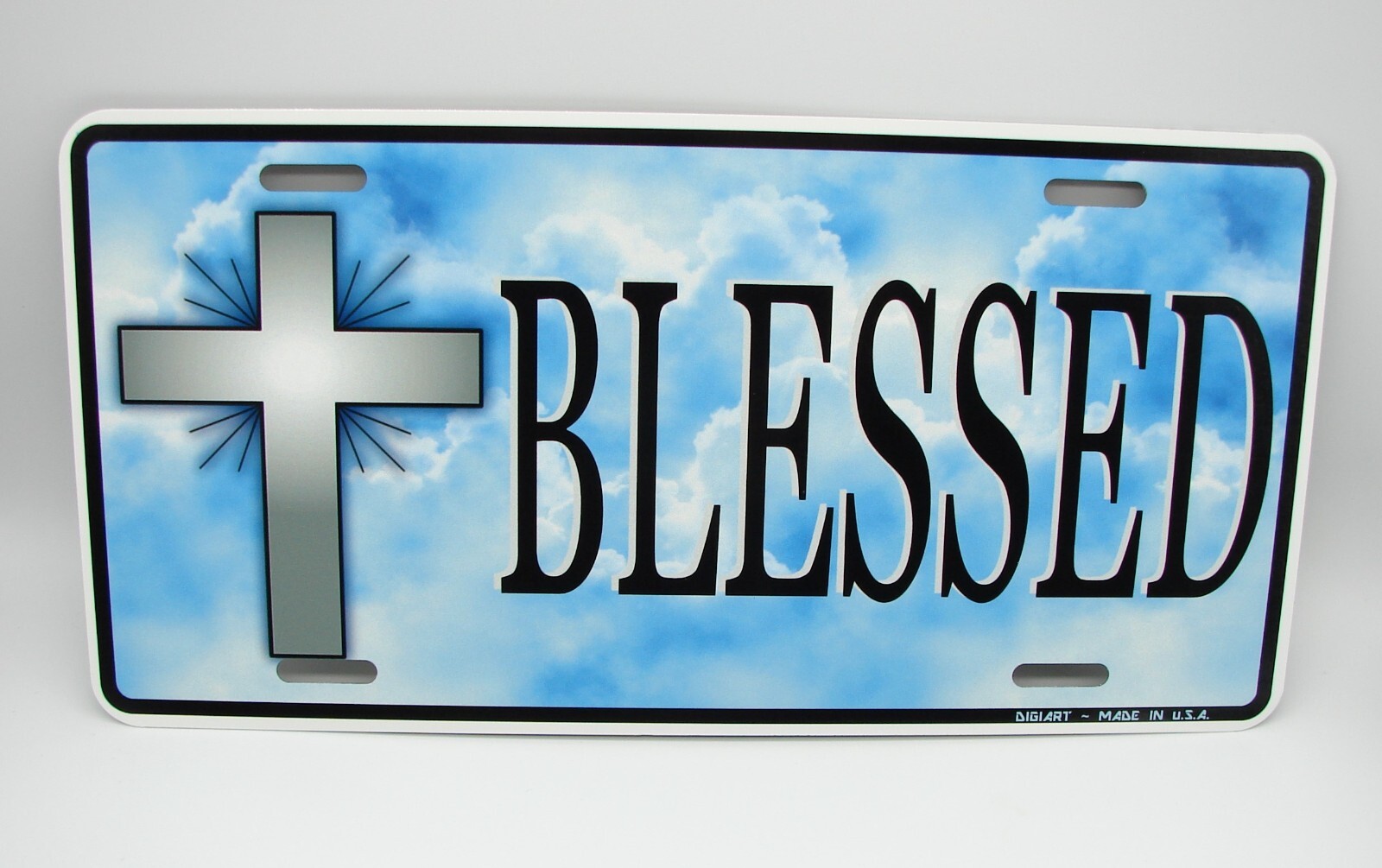 BLESSED METAL CAR LICENSE PLATE. JESUS CHRISTIAN CROSS RELIGIOUS ...