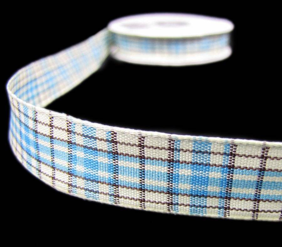 5 Yards Blue Cream Ivory Country Rustic Double Faced Plaid Ribbon 5/8"W ...