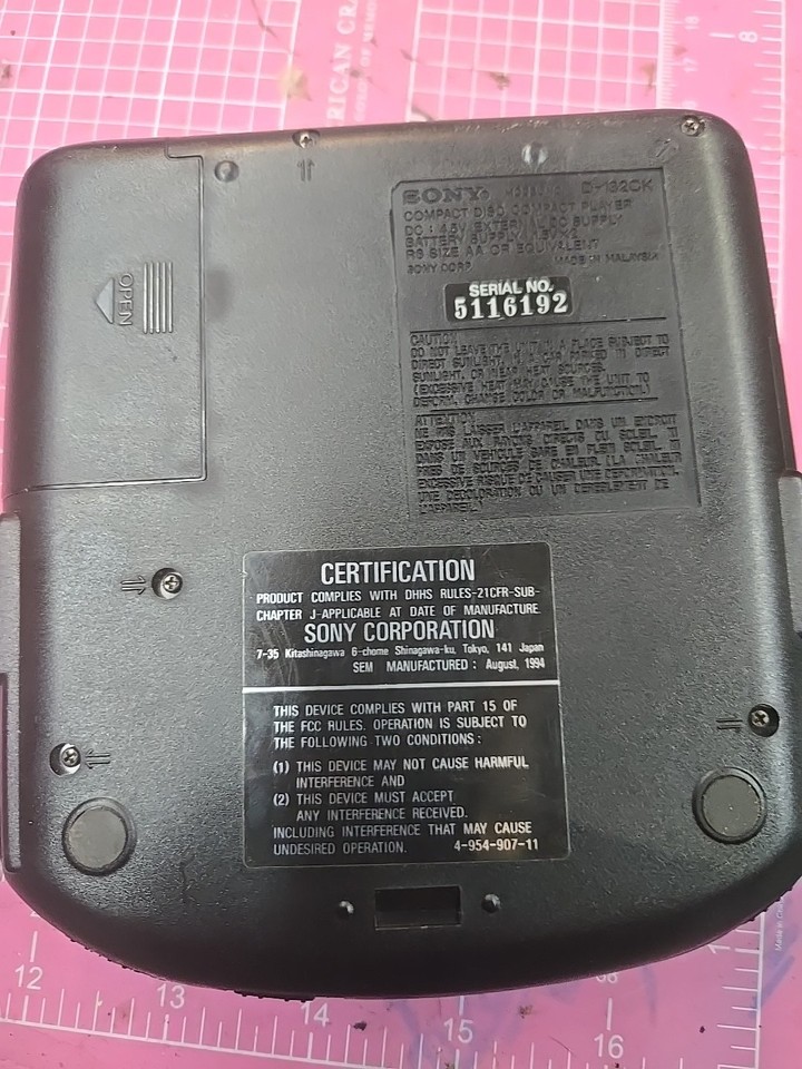 Sony Discman Portable CD Compact Player Model D-132CK Mega Bass ...