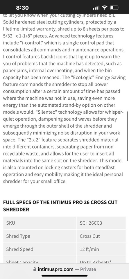 paper shredder, Hardly Used, Intimus 26cc3, Shreds Paper, Credit Cards ...