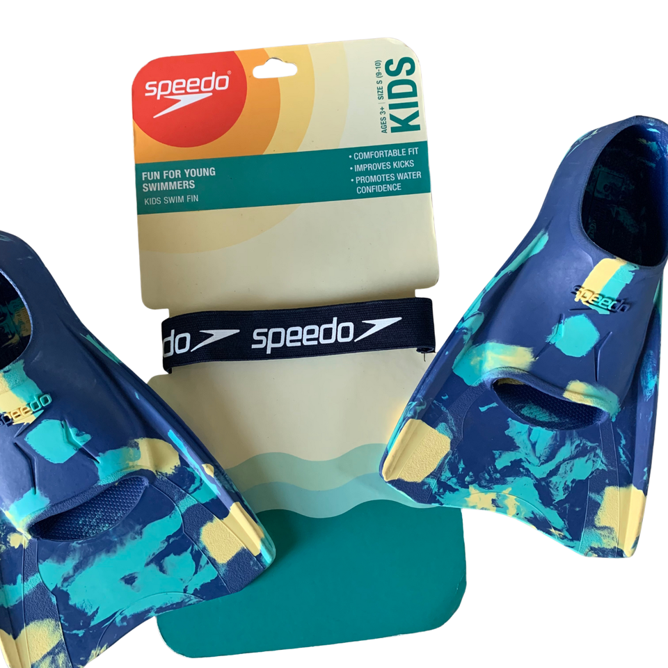 Speedo Kids Swim Fins Aqua Marble Size 9-10 Flippers Training Short ...