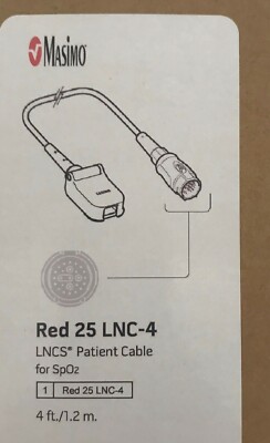 Masimo 3630 RED 25 LNC-4 SpO2 Patient Cable 4ft - Sealed in Original ...