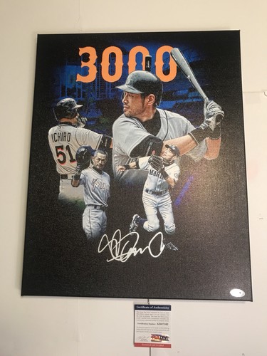 ICHIRO SUZUKI SIGNED 16x20 CANVAS SEATTLE MARINERS MARLINS HOF PSA DNA ...