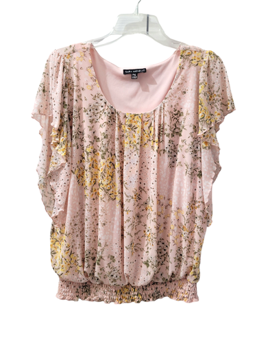 Sara Michelle Top Womens Petite XL Chiffon Pink Floral Wide Cap Sleeve ...