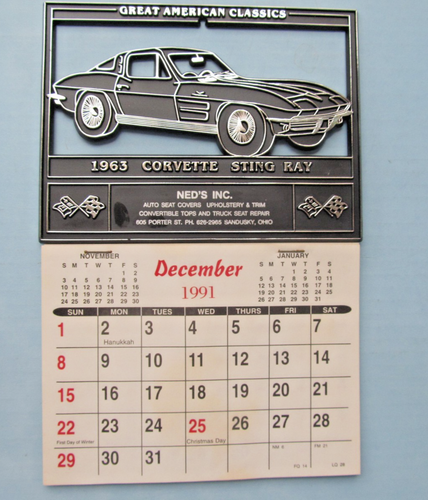 Vintage 1992 ~ Promotional Calendar NED'S Sandusky OH ~ 1963 Corvette ...