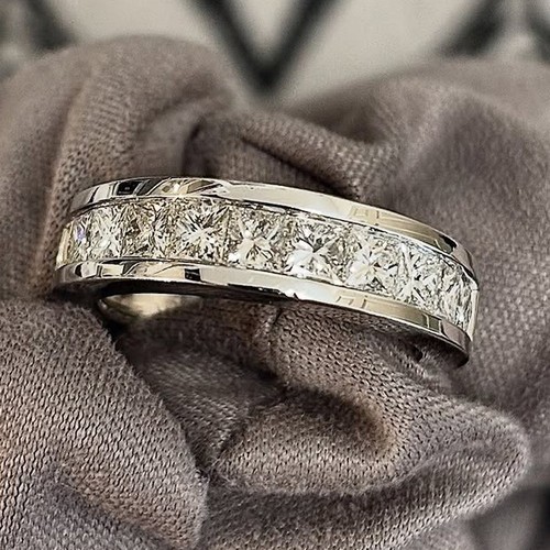 3.20CTW Princess Moissanite Half Eternity Engagement Ring 14K White ...