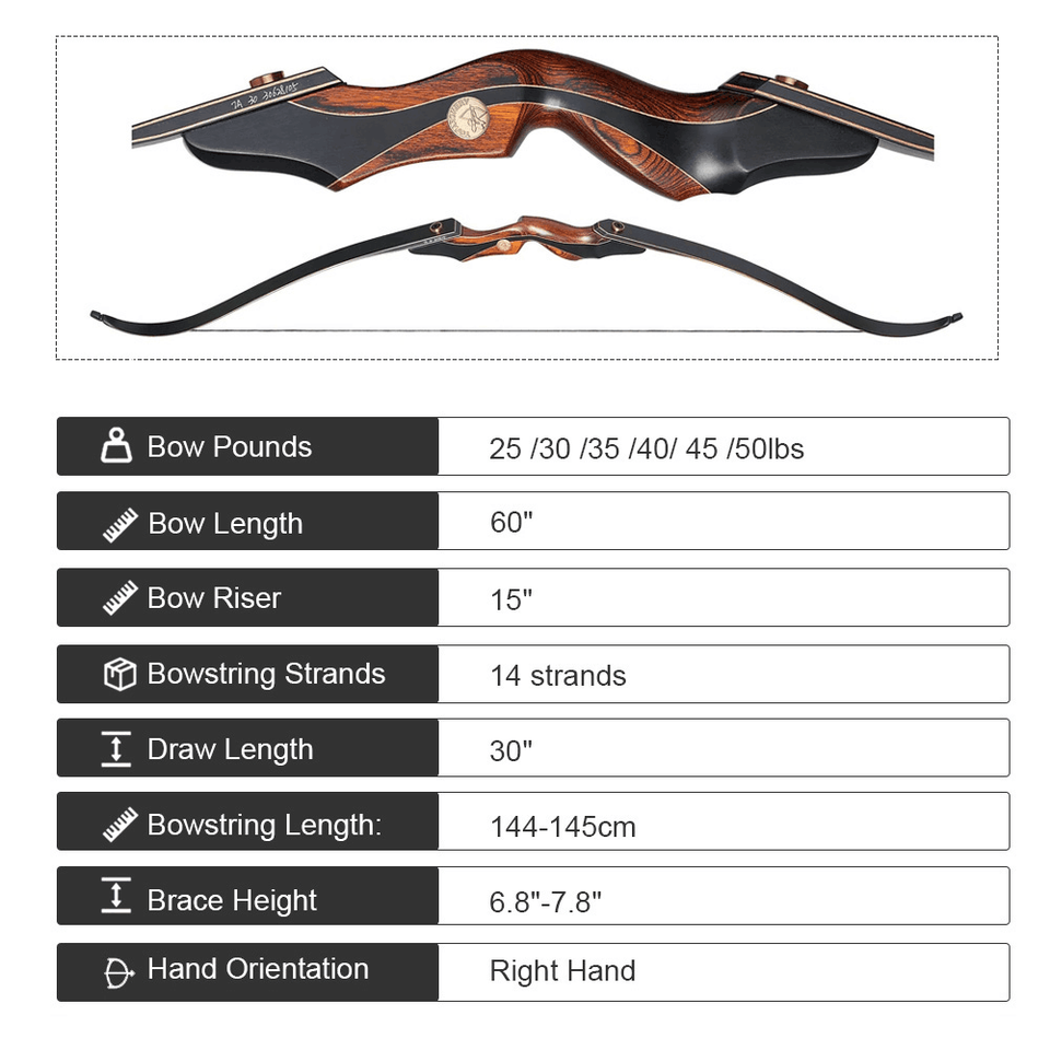 60'' Archery Recurve Bow 30-50lbs Carbon Arrows Takedown Wooden Hunting ...