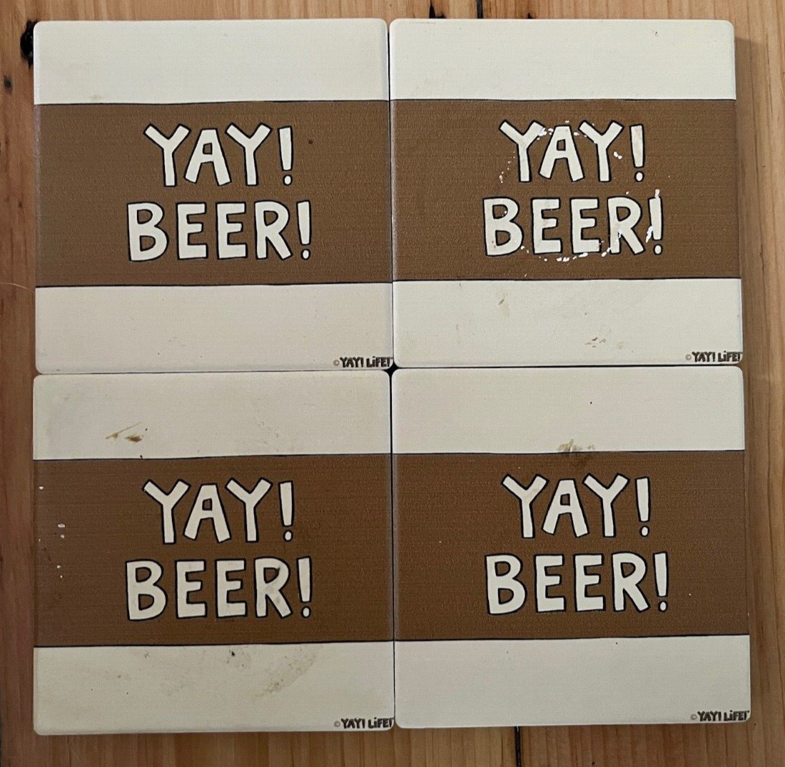 Humorous Funny Ceramic Beer Coasters "Yay! Beer!" Set of 4 | eBay