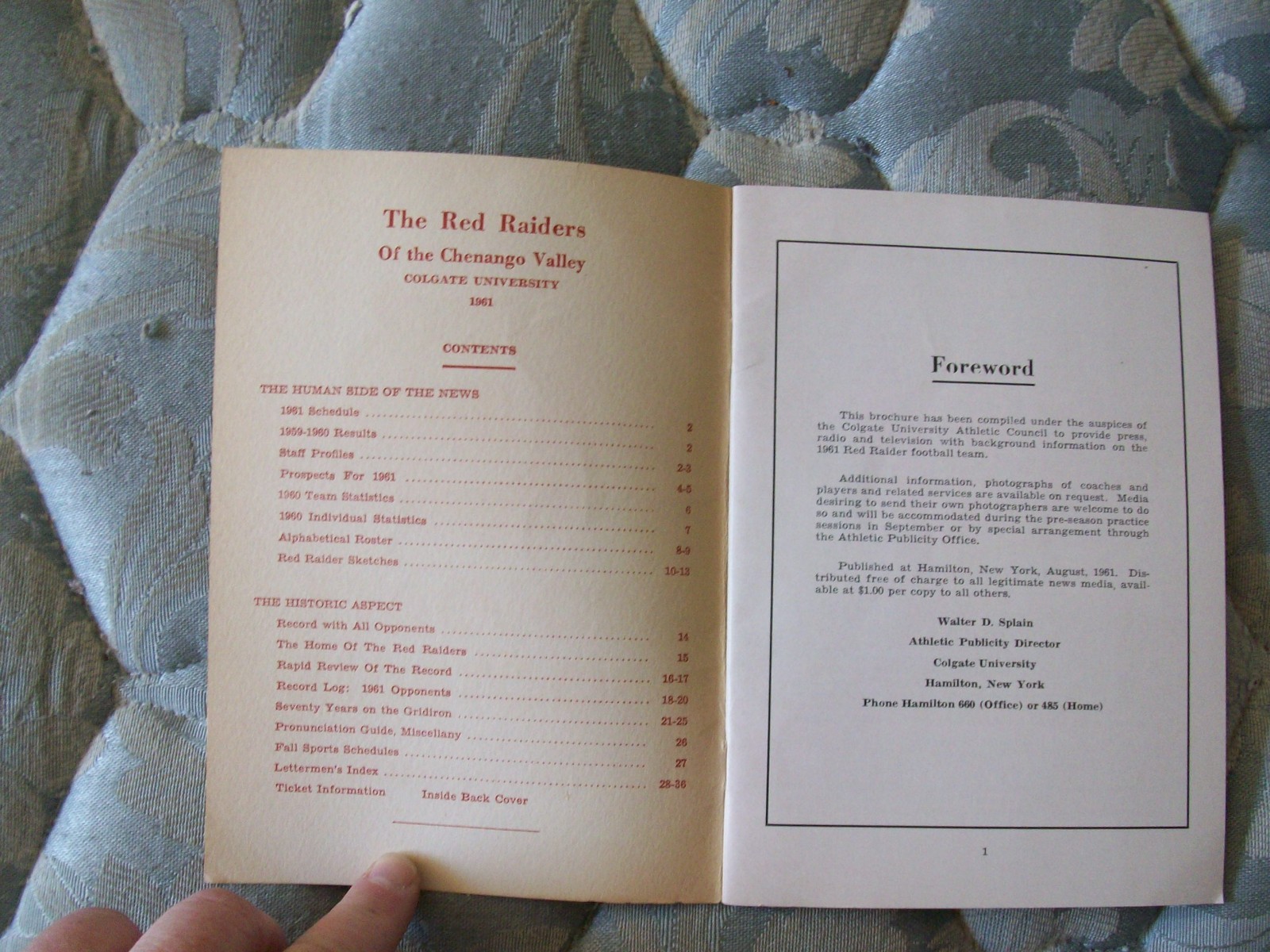 1961 COLGATE RED RAIDERS FOOTBALL MEDIA GUIDE Yearbook Press Book ...