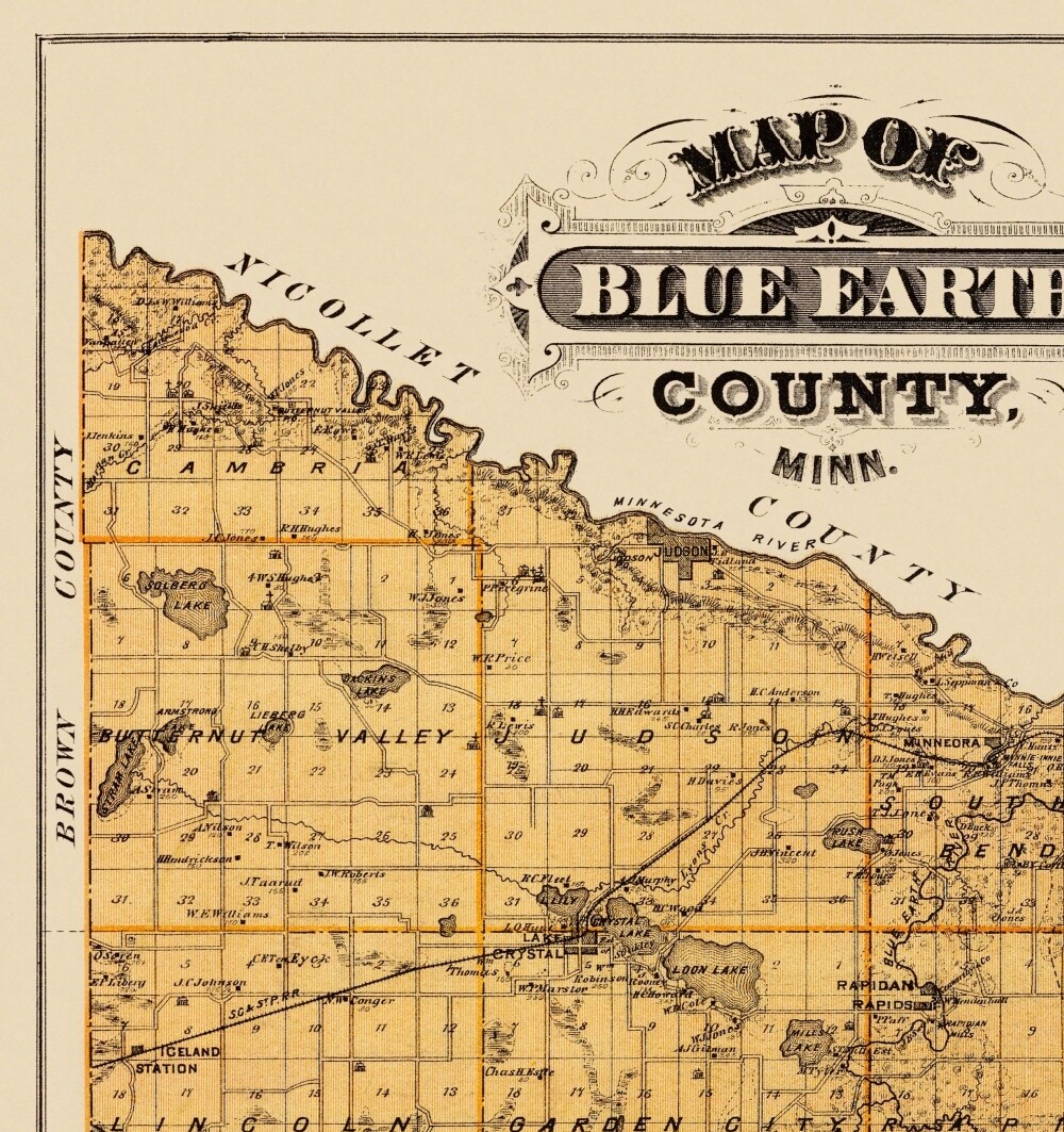 Historic County Map - Blue Earth County Minnesota - Andreas 1874 - 23 x ...