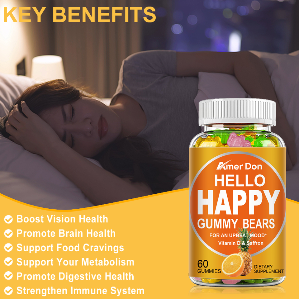 Hello Happy Gummies - Vitamin D & Saffron - Remain Optimistic Mood ...