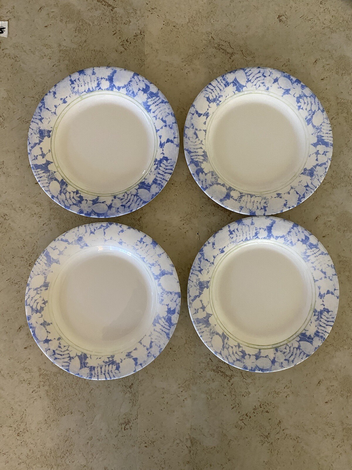 4 - Arcopal France Salad Plates - Blue/Green Floral Rim with Green Trim ...