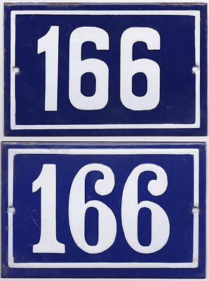Old blue French house number 166 door gate wall street sign plate ...