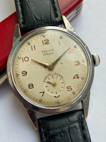Vintage RARE BEAUTIFUL MEN WATCH REGULA 15 RUBIS MILITARY WW2 36.5 CAL ...