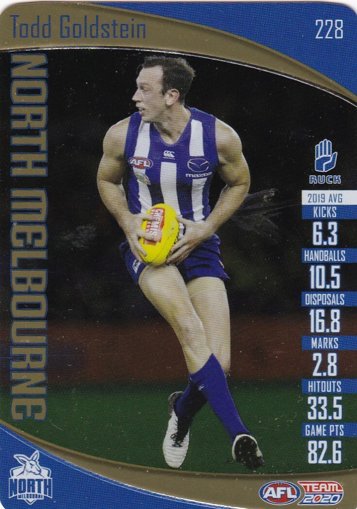 AFL 2020 Teamcoach North Melbourne - Todd Goldstein Gold Card No.228 ...