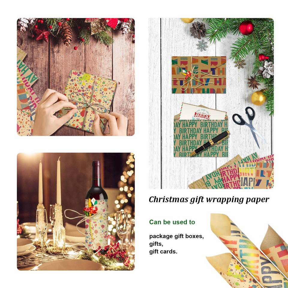 6 Sheet Birthday Wrapping Paper Square Cute Cardboard Gift Wrap Sheet ...