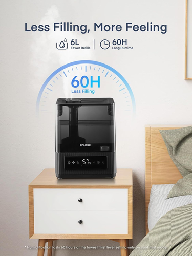 FOHERE Smart Humidifiers for Bedroom, 6L Warm and Cool Mist Quiet Black ...