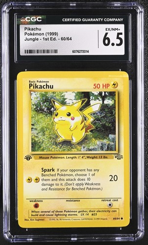 OBSTRUCTION ERROR CGC 6.5 Pikachu 60/64 1999 Jungle 1st Edition Pokemon ...