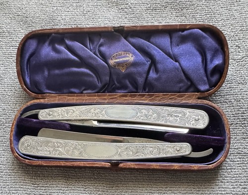 Sterling Silver Straight Razor Set Original Box. AJ Jordan, Sheffield ...