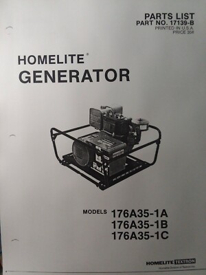 Homelite 176A35-1A 1B 1C D Gasoline Generator Parts Manual Camping Back ...
