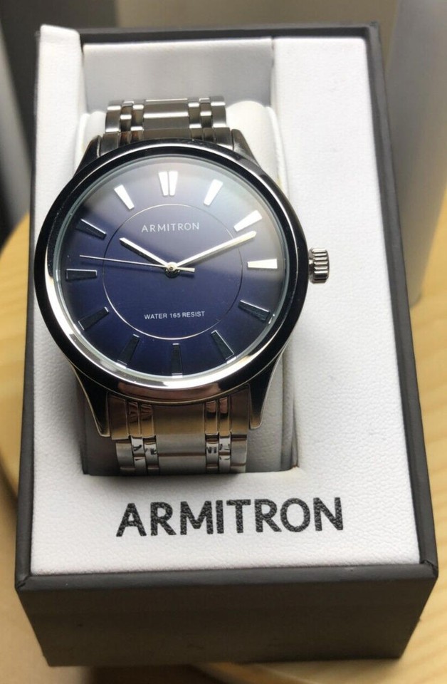 Armitron Men's Analog Watch w/ Blue Dial & Silver Band | eBay
