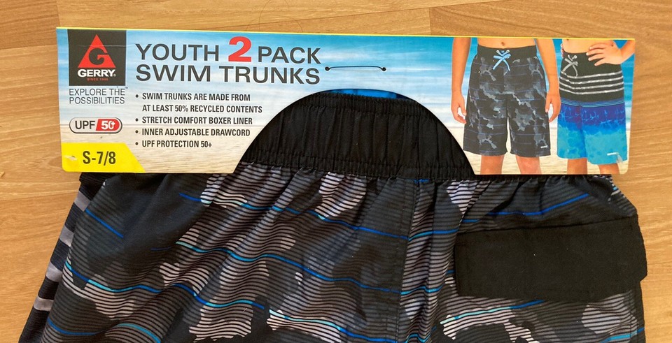 Gerry Youth Boy's 2 Pack UPF 50+ Swim Trunks INSIDE LINER - small -(7-8 ...