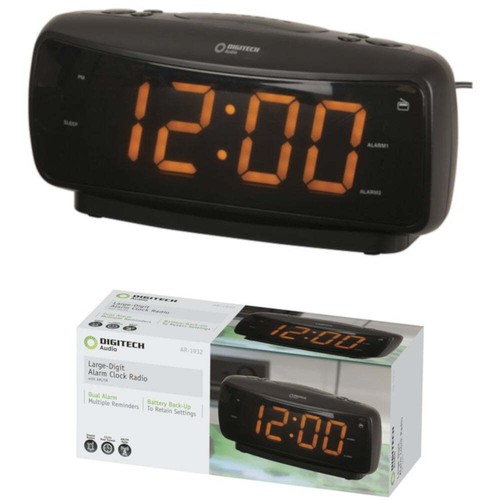Digitech Large-Digit Alarm Clock with AM FM Radio Time & Alarm Battery ...