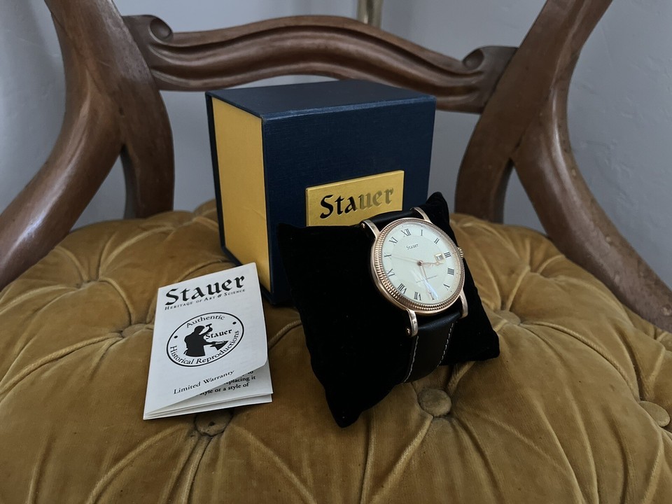 Vintage Stauer 22671 Stainless Steel 3ATM Water Resistant Black Leather ...