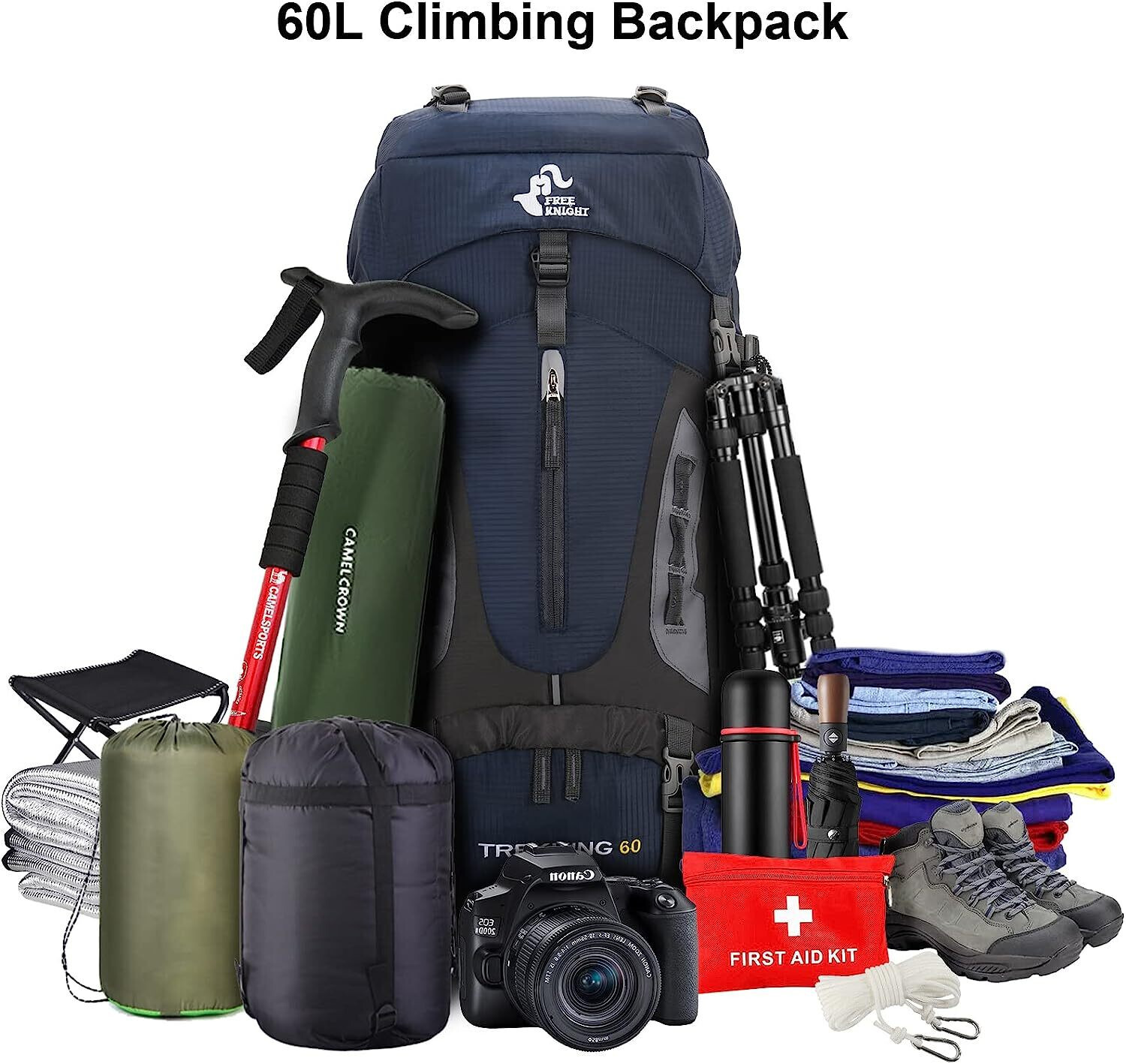 60L Hiking Camping Backpack Men Women Waterproof Mountaineering with ...