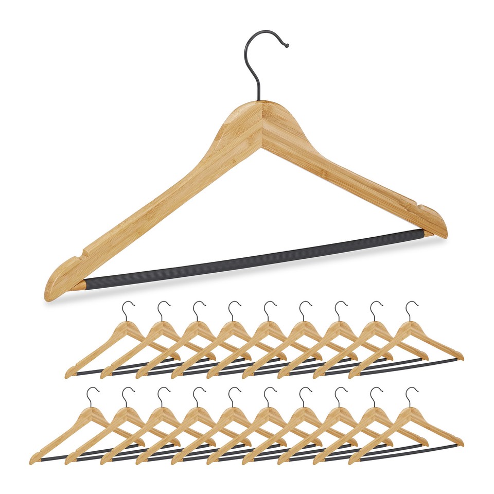Set of 20 Bamboo Coat Hangers Wooden Pants Holder Natural Non-Slip ...