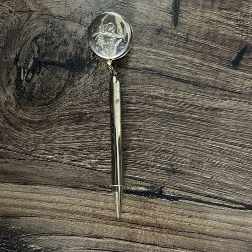 VINTAGE WOMENS GOLD BROOCH PIN CLIP MECHANICAL RETRACTABLE PENCIL W/ 12 ...