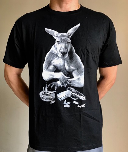 Adult & Teenager Funny Australia Kangaroo Smoking Muscle & Gun T-shirt ...