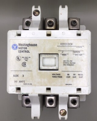 Westinghouse Motor Control Contactors A201K2CW 90 Amp Size 3 Model J 3 ...