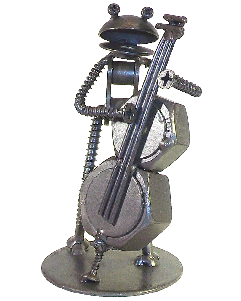 Frog Bass Player Hand Crafted Recycled Metal Rock Band Art Sculpture ...