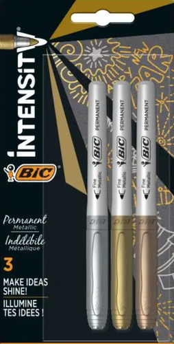 BIC Metallic Permanent Markers Intensity Gold Silver Bronze 0.8mm Tip ...