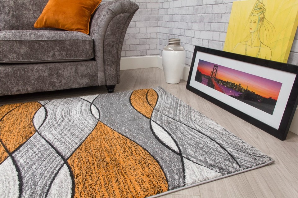 Modern Grey Rug Stair Hallway Runner Large Small Living Room Wave Mat ...