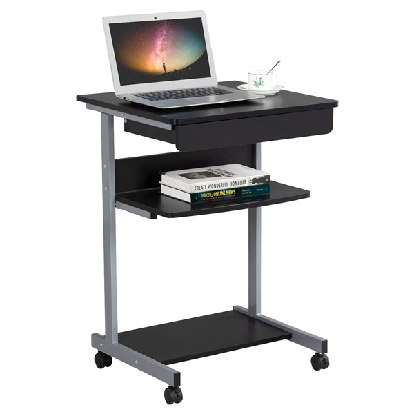 Rolling Computer Desk Workstation Writing Table w/Printer Shelf Small ...