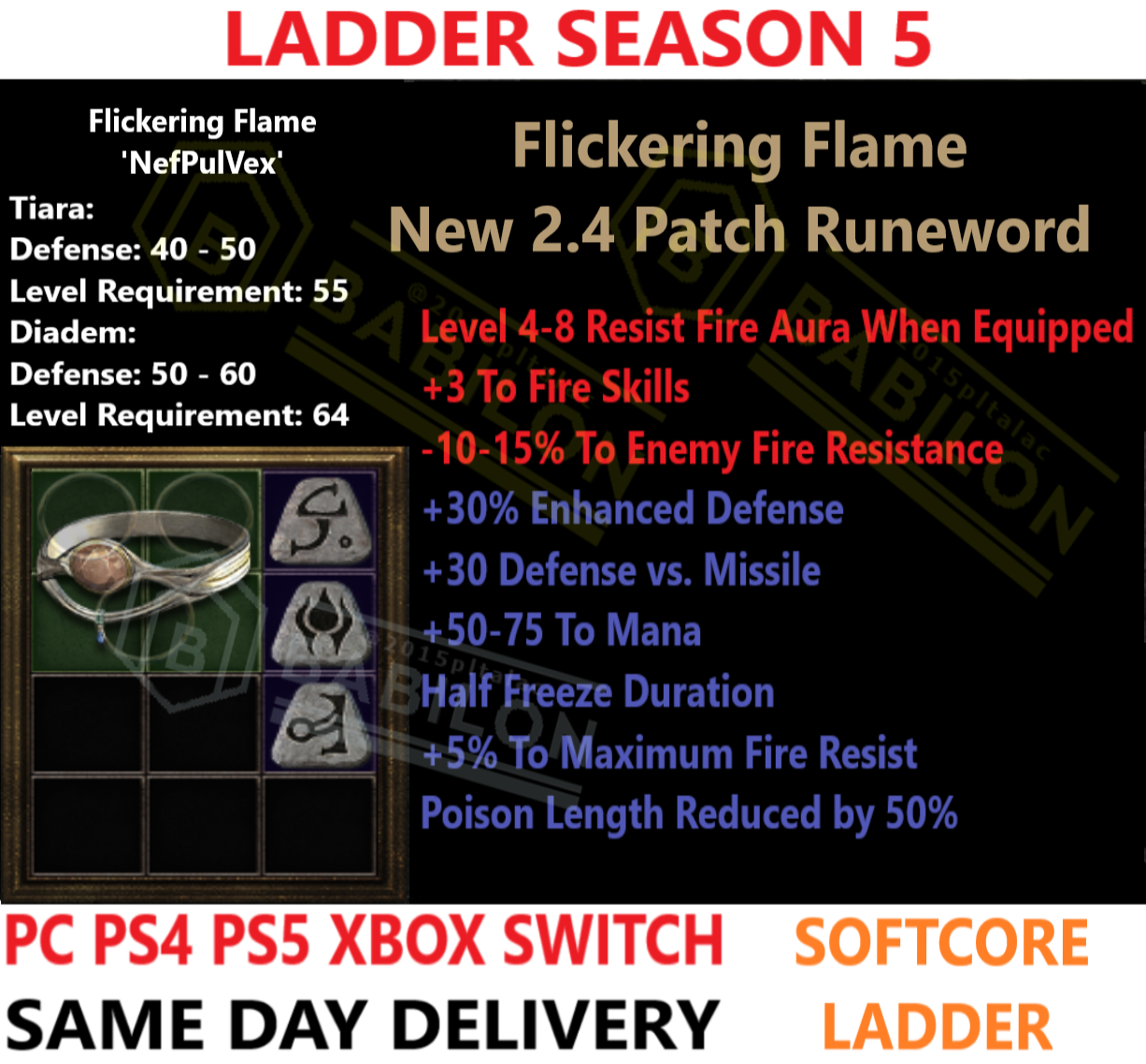 PC PS4 PS5 XBOX SWITCH LADDER Flickering Flame Diablo 2 Resurrected D2R ...