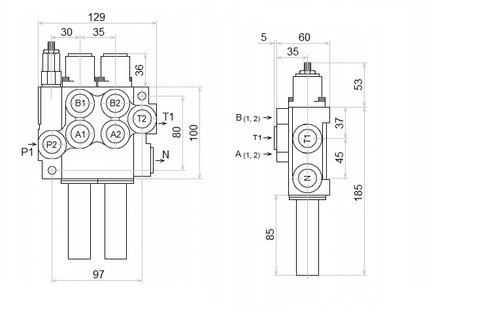 CABLE REMOTE CONTROL VALVE KIT: 2 SPOOL VALVE 40L CABLES JOYSTICK ...